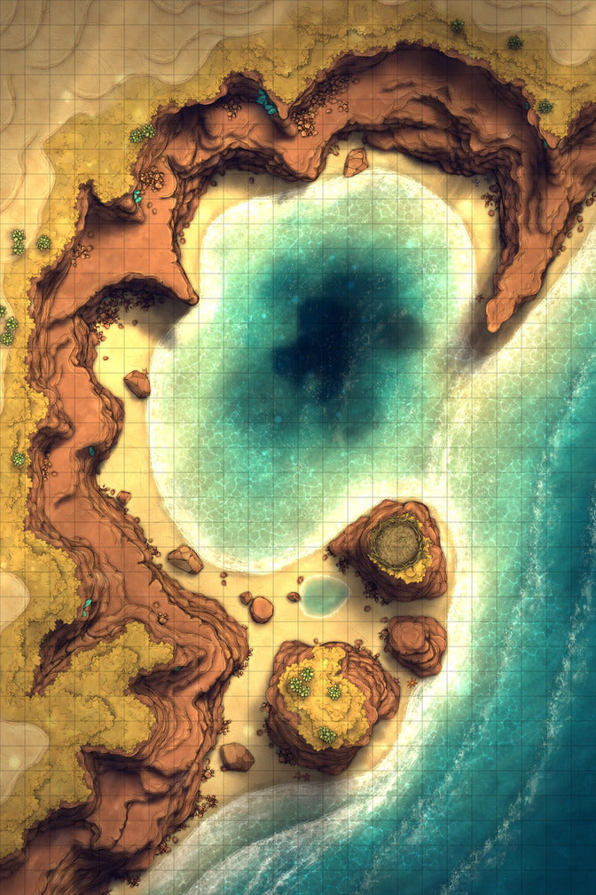 Cliff Beach Encounters | D&D Battlemap | DnDungeon