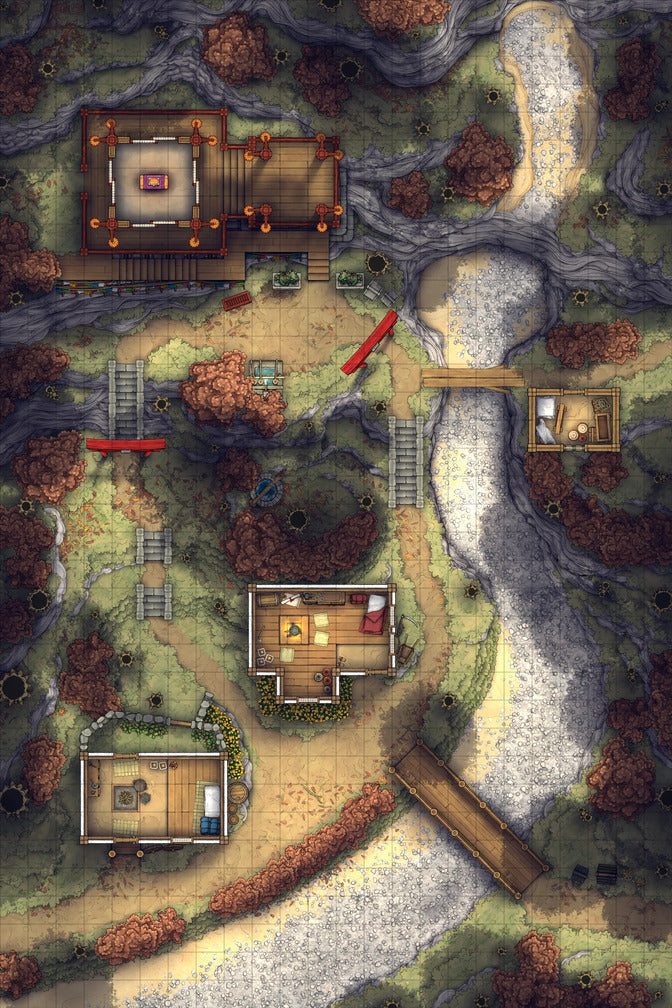 Japanese Mountain Village Temple | D&D Battlemap | DnDungeon