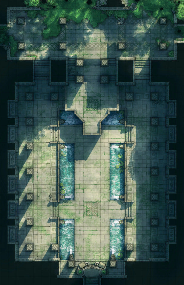Overgrown Tomb & Courtyard | D&D Battlemap | DnDungeon