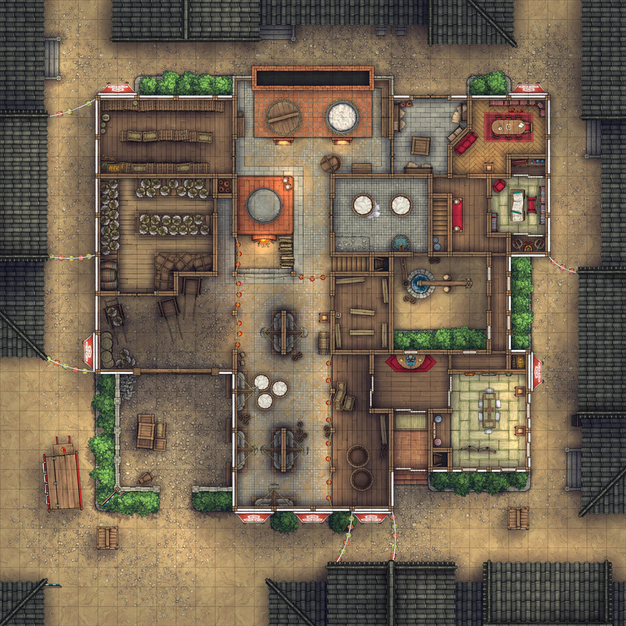 Smugglers' Sake Brewery Hideout | D&D Battlemap | DnDungeon